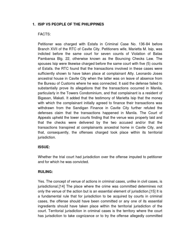 Isip Vs People of The Philippines | PDF | Jurisdiction | Crime & Violence
