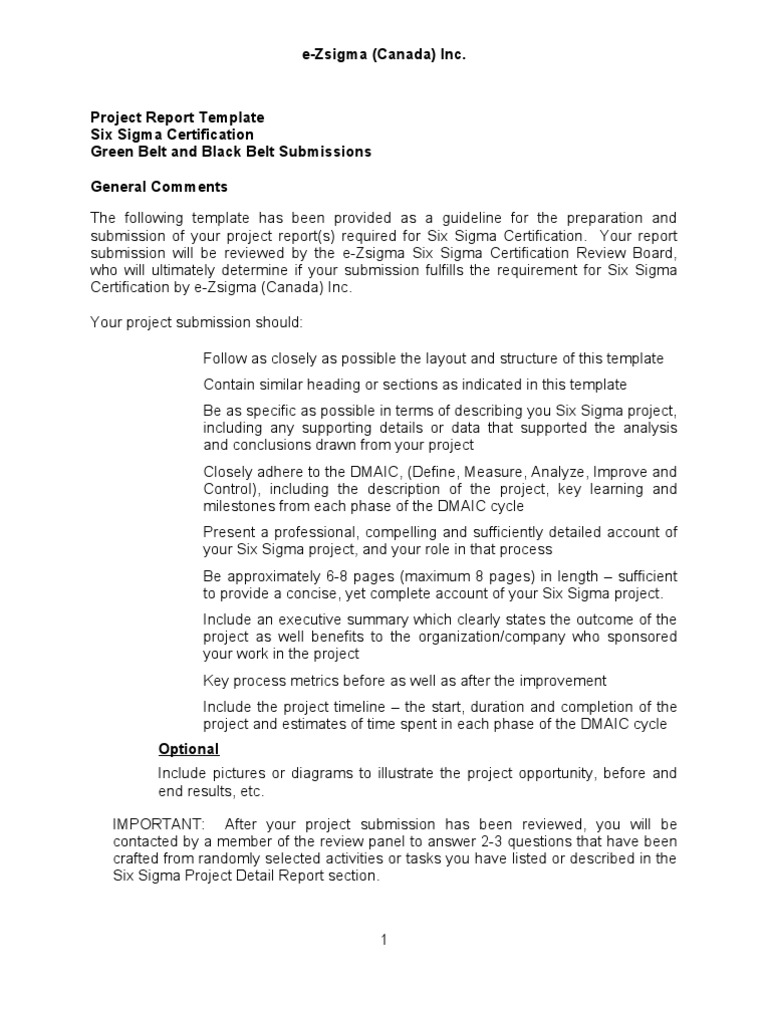 Six Sigma Project Report Template | PDF | Six Sigma | Statistical ...