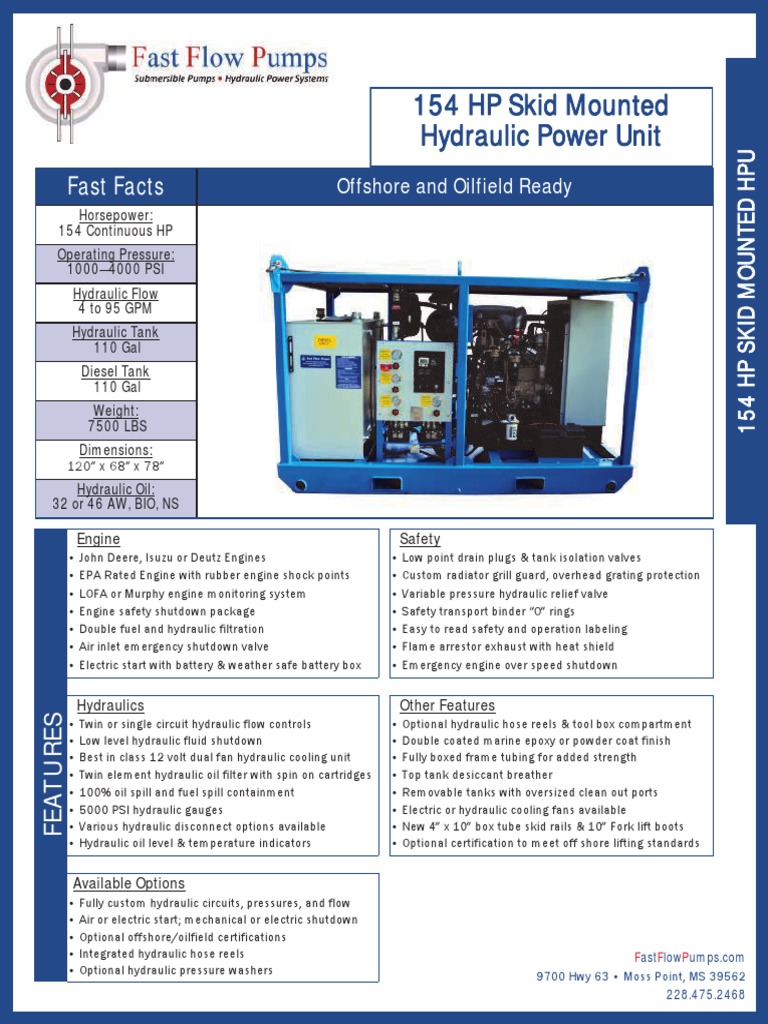 154 HP Skid Mounted HPU | PDF | Diesel Engine | Pump