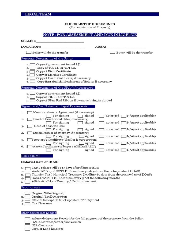 Property Acquisition Document Checklist | PDF | Notary Public | Civil ...