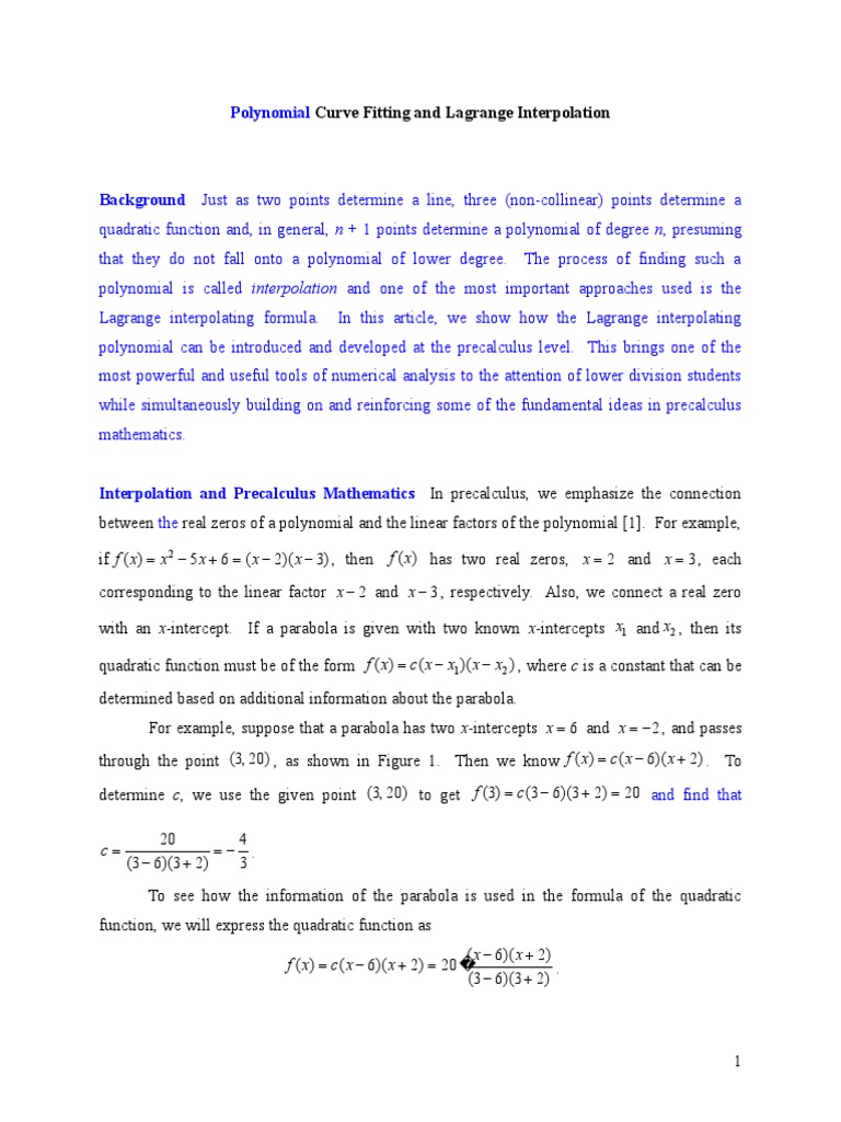 Curve Fitting and Lagrange Interpolation | PDF | Interpolation | Polynomial Curve Fitting and Lagrange Interpolation | PDF | Interpolation | Polynomial