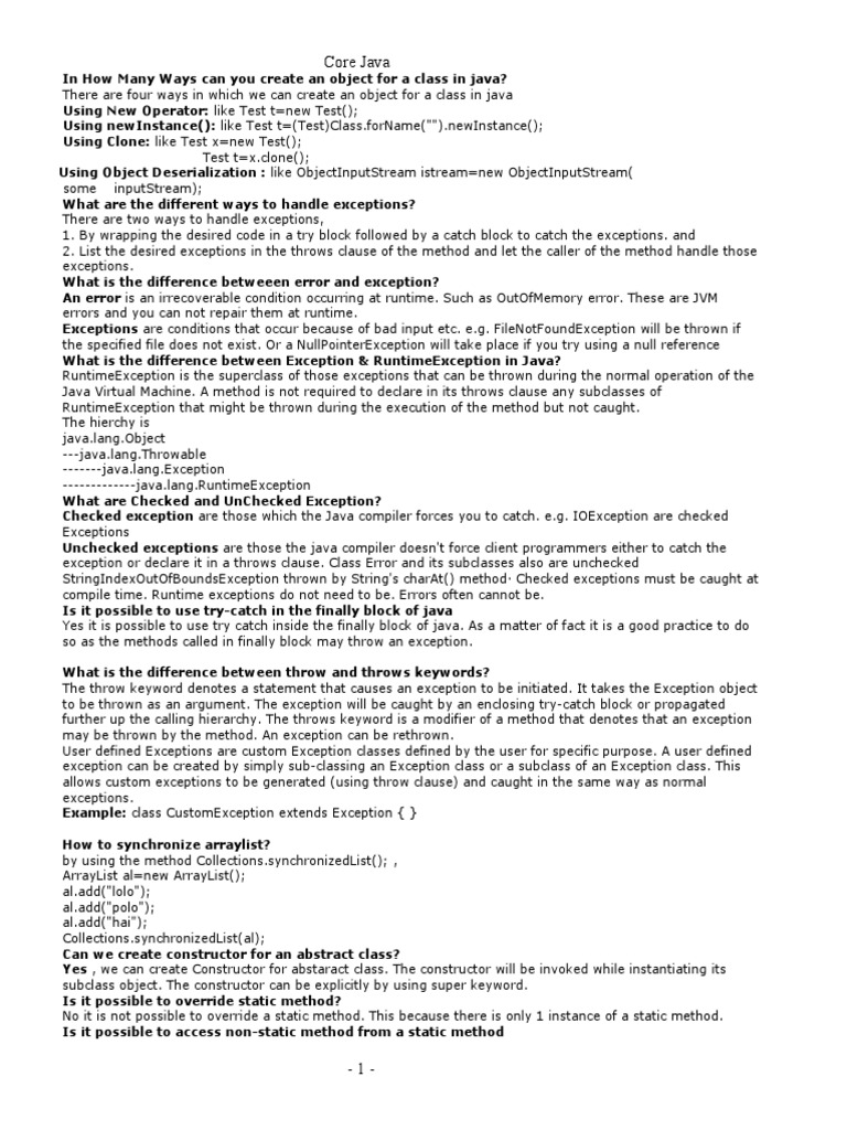 Collected Java Questions Pdf Class Computer Programming Java