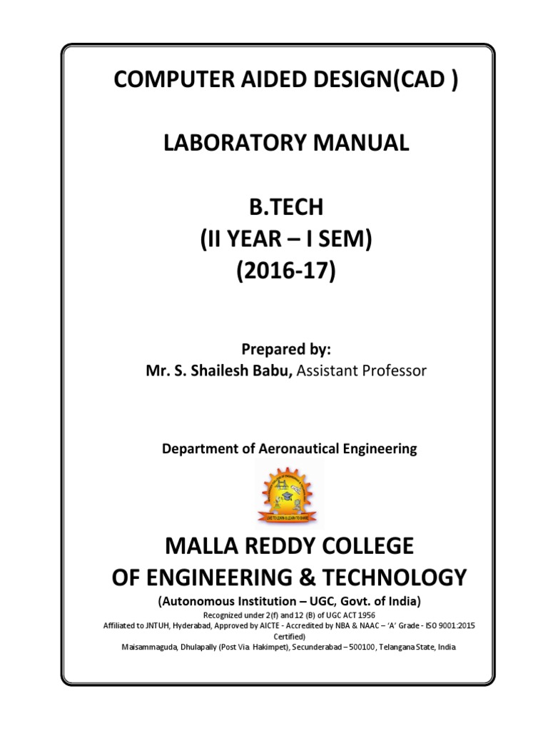 Laboratory Manual for Computer Aided Design (CAD): A Guide to Learning ...