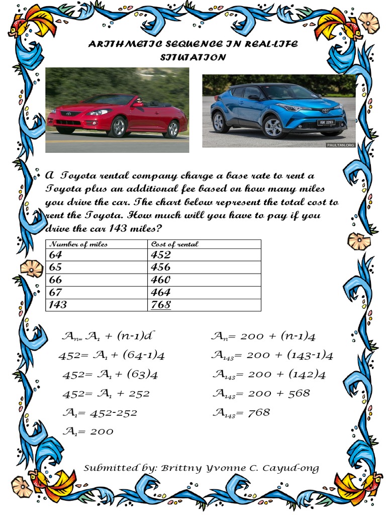 Arithmetic Sequence in Real-Life Situtation: Number of Miles Cost of ...
