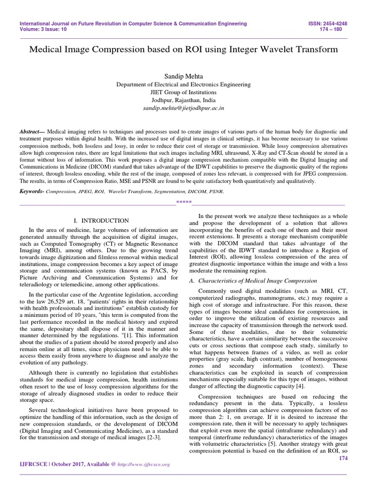 Medical Image Compression Based On ROI Using Integer Wavelet Transform | PDF | Data Compression ...