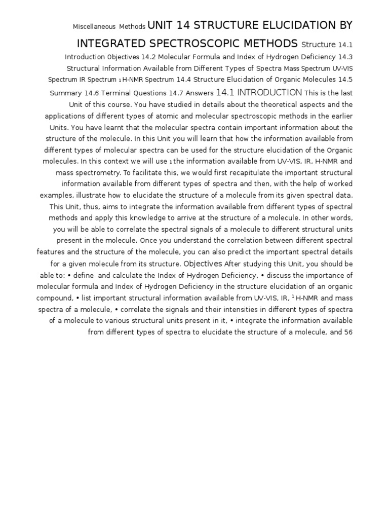 Unit 14 Structure Elucidation by Integrated Spectroscopic Methods | PDF ...