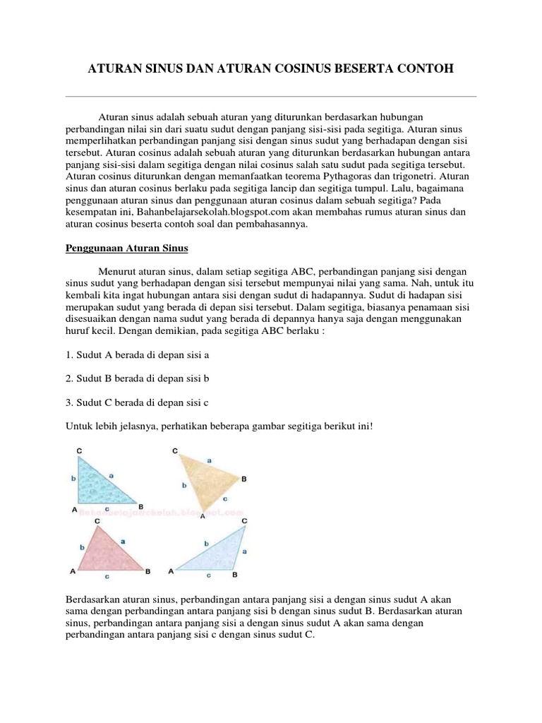 Aturan Sinus Dan Aturan Cosinus Beserta Contoh | PDF | Sains & Matematika