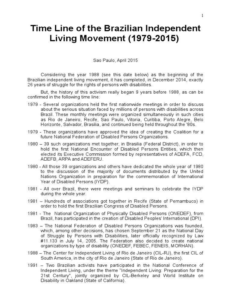 Timeline of Brazil's Independent Living Movement | PDF | Brazil | Rio ...