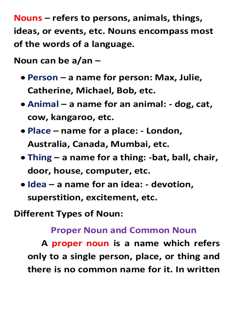 Person Animal Place Thing Idea: Nouns | PDF