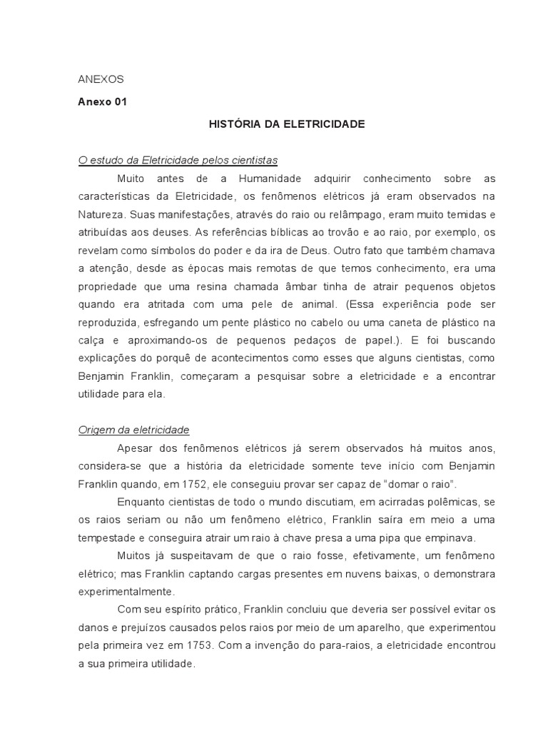 Anexo 01 História Da Eletricidade Pdf Bateria Eletricidade
