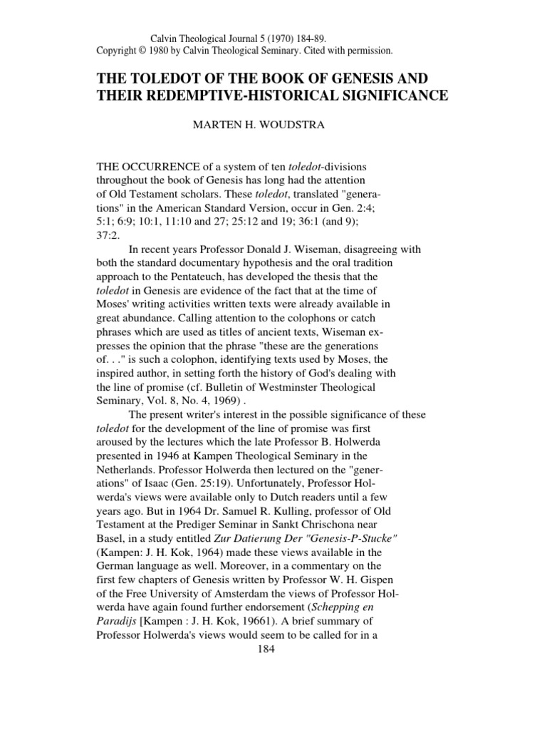 The Toledot of The Book of Genesis and Their Redemptive-Historical ...