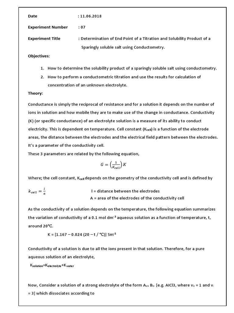 Determination of End Point of A Titration and Solubility Product of A Sparingly Soluble Salt ...