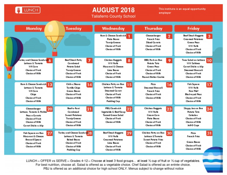 August Lunch Menu | PDF | French Fries | Salad
