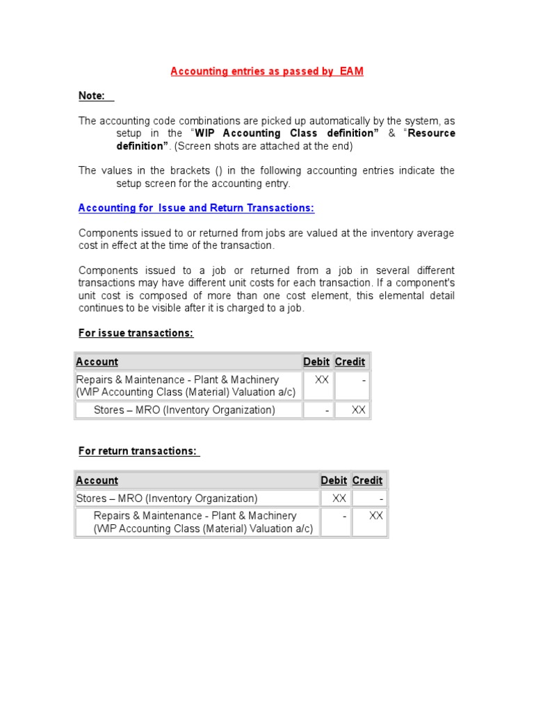 EAM Accounting Entries Overview | PDF | Debits And Credits | Inventory