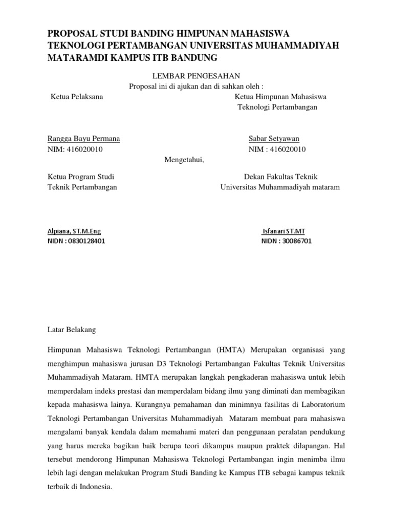 Proposal Studi Banding Himpunan Mahasiswa Teknologi Pertambangan ...