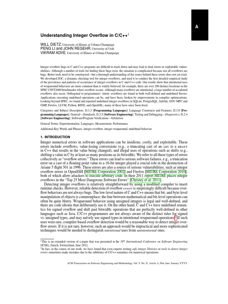 Overflow In C Pdf C Programming Language Integer Computer Science 2001