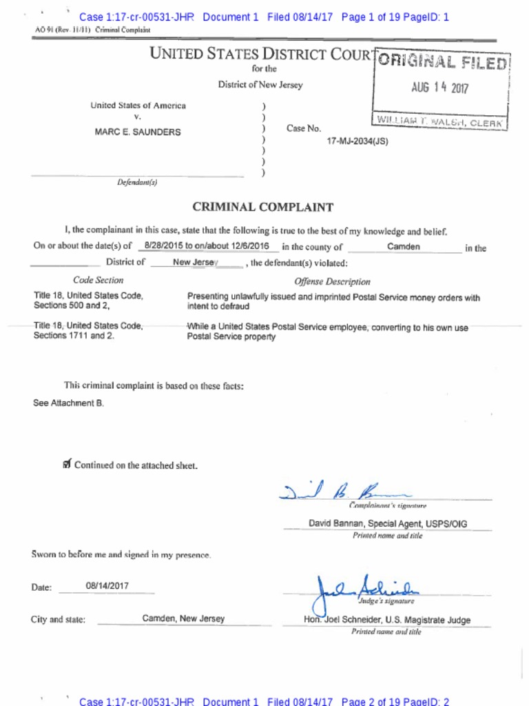 Criminal complaint: U.S. v. Marc E. Saunders