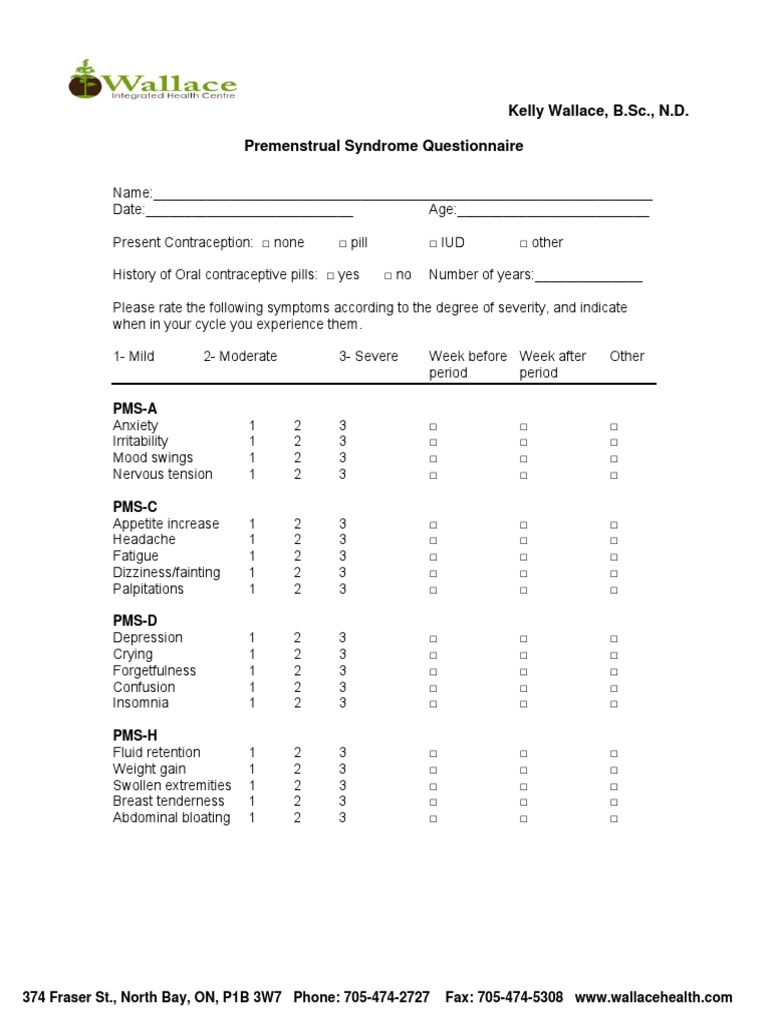 PMS Questionnaire | Premenstrual Syndrome | Menstrual Cycle