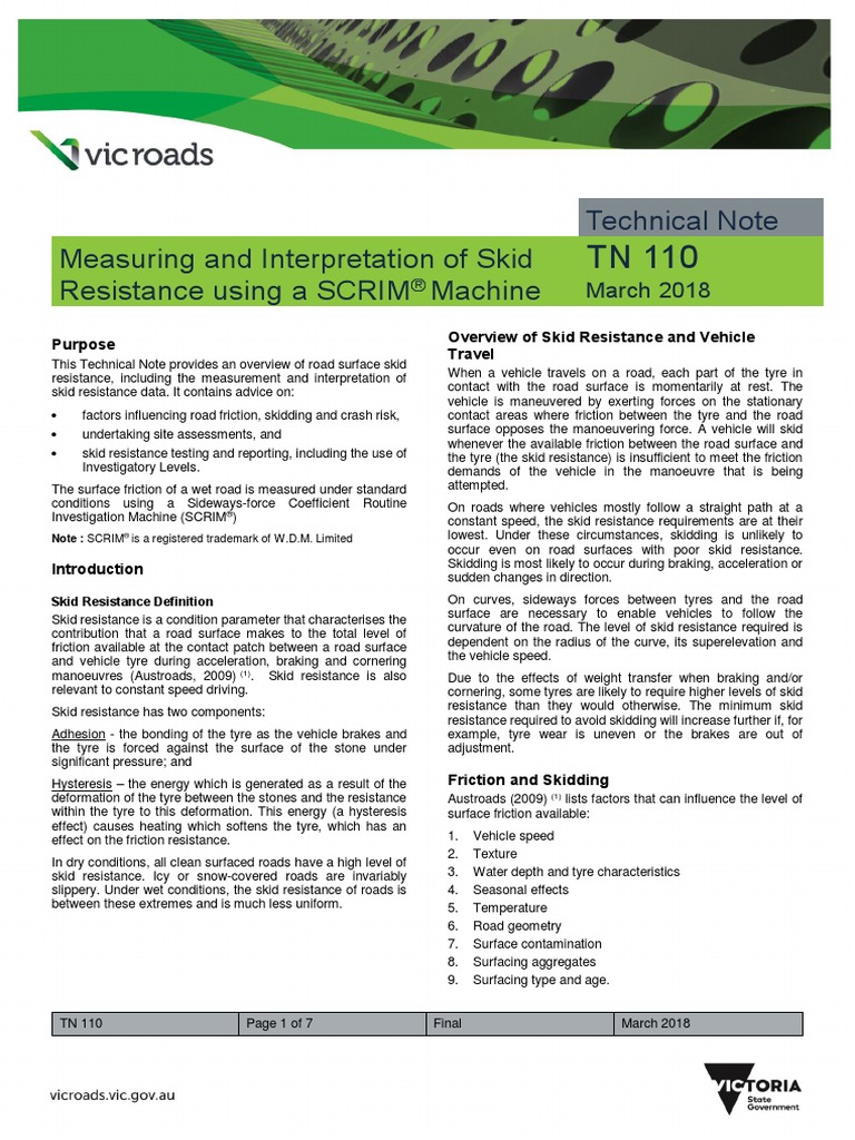 Technical Note TN 110 Measurement and Interpretation of Skid Resistance Using A SCRIM Machine ...