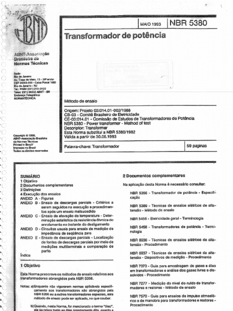 ABNT NBR 5380 - Transformadores de Potencia Maio 1993 (Cancelada Usar A ...