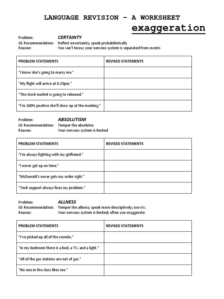 Language Revision, A Worksheet | PDF | Reason | Emergence