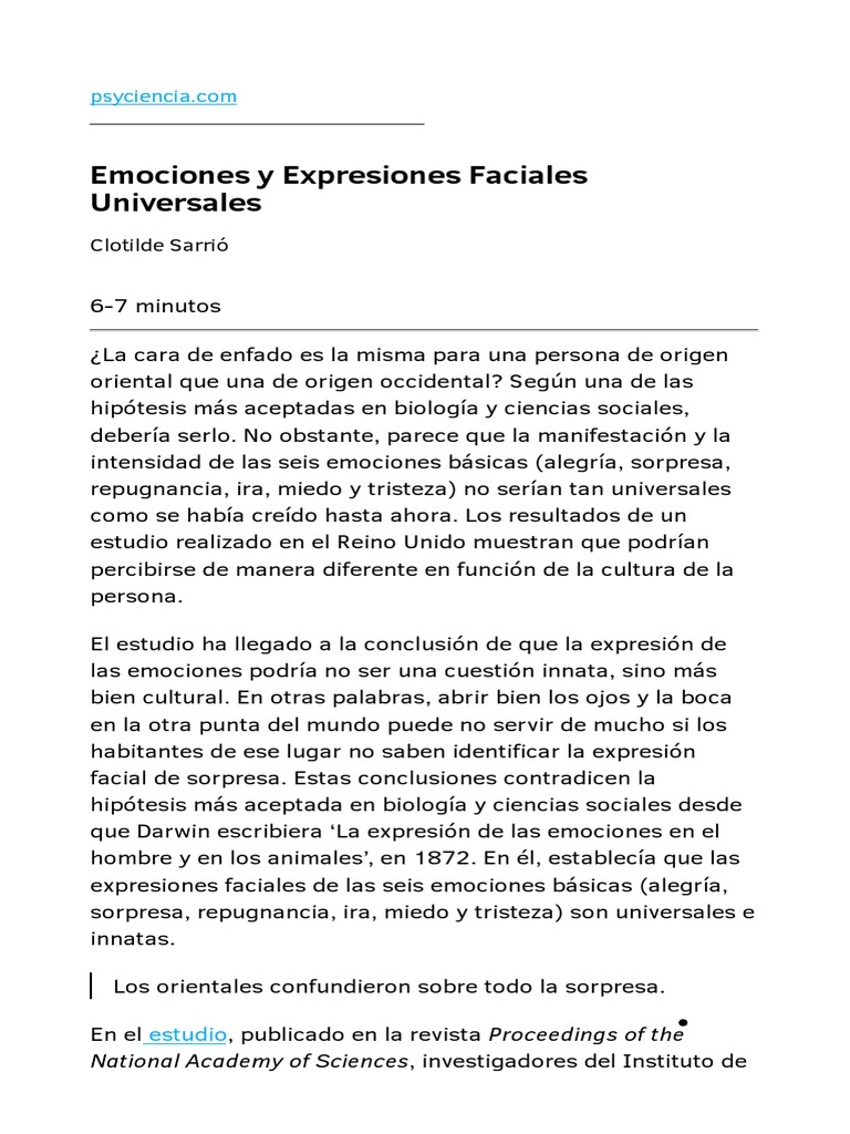 Emociones y Expresiones Faciales Universales PDF | PDF | Expresión ...