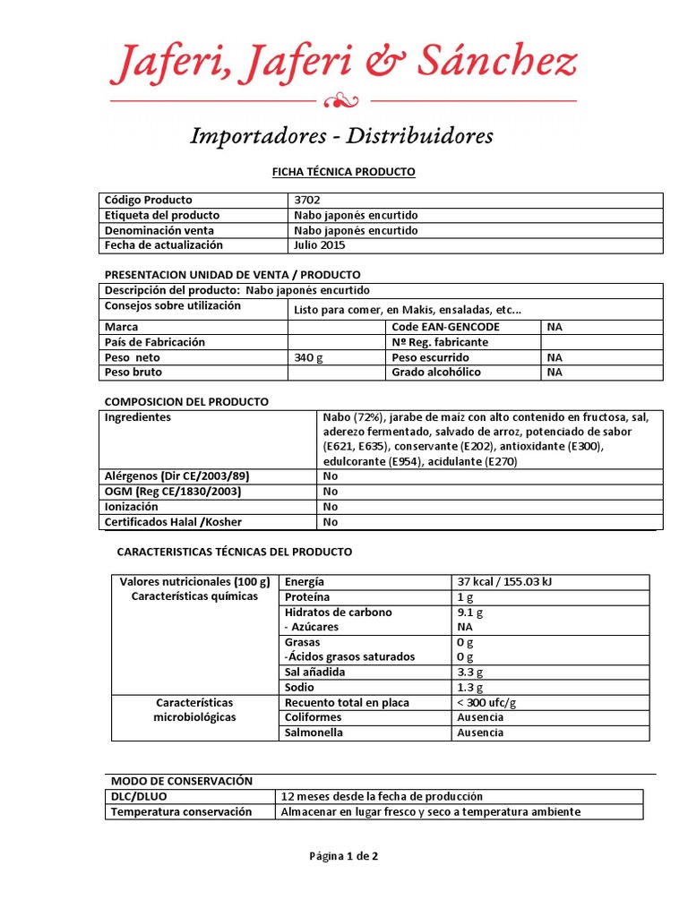 Nabo Encurtido | PDF | Ingredientes de comida | Nutrición