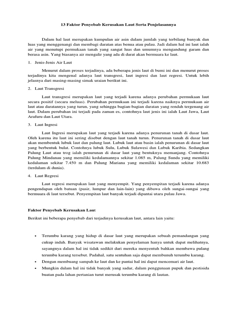 13 Faktor Penyebab Kerusakan Laut Serta Penjelasannya | PDF
