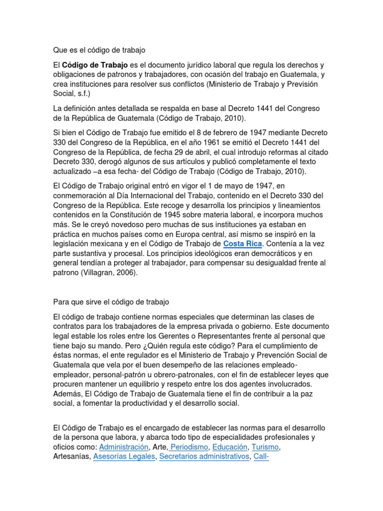 Que Es El Código de Trabajo | PDF | Guatemala | Derecho laboral