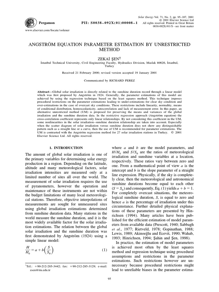 Angström Equation Parameter Estimation by Unrestricted Method 01 | PDF ...