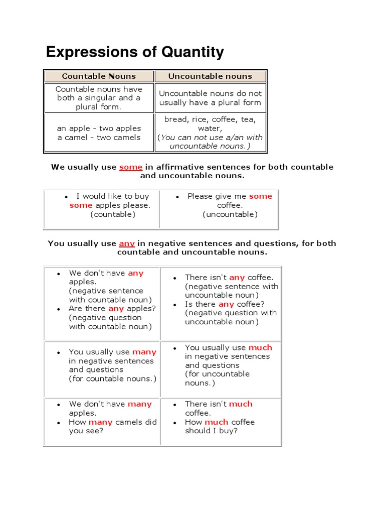 Expressions of Quantity | PDF | Noun | Plural