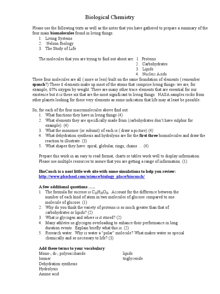 Biological Chemistry Assignment | PDF | Biochemistry | Chemistry