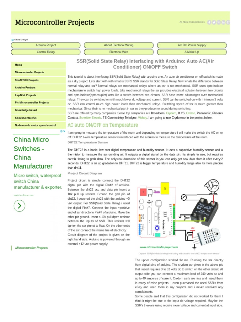 WWW Microcontroller Project Com SSR With Arduino Heavy Loads Control ...