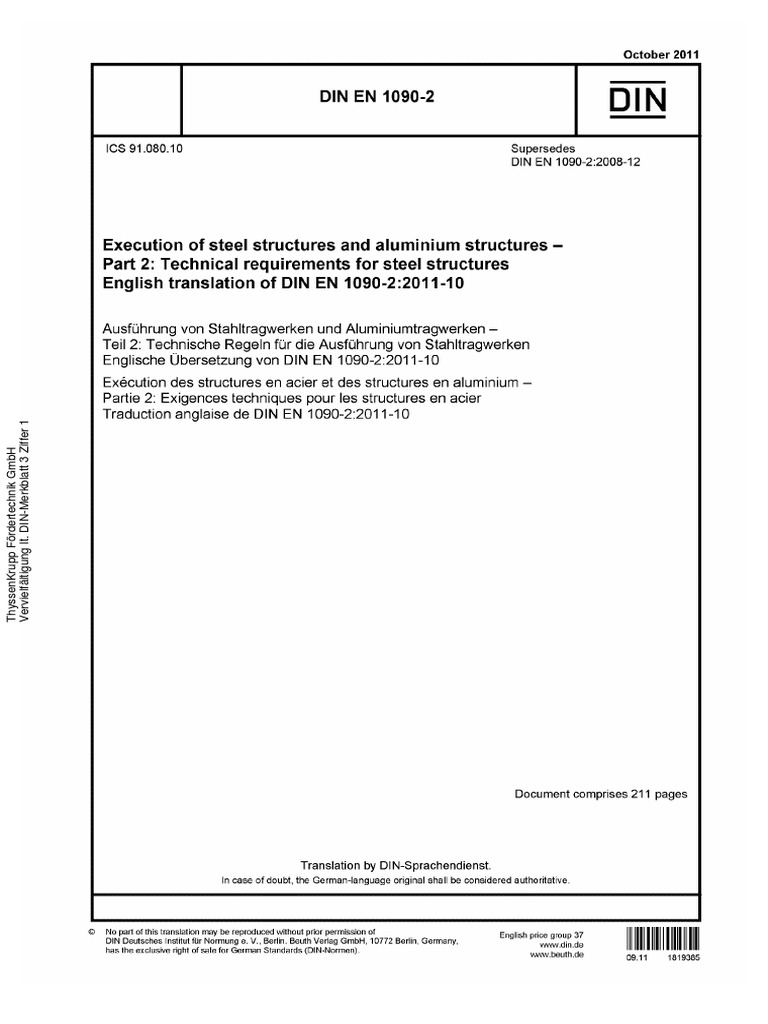 DIN EN 1090-2 Steel Structures PDF | PDF