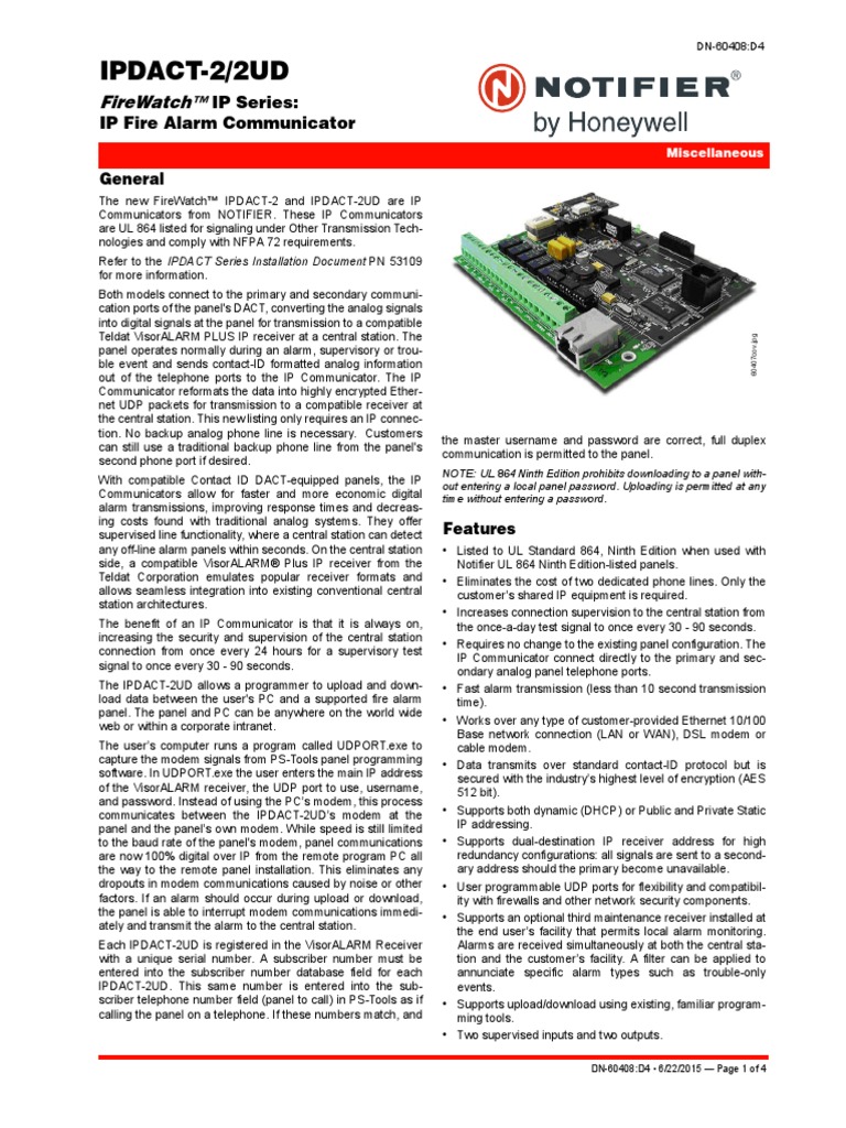 DN - 60408 IPDACT-2-2UD - FireWatch IP Series New IP Fire Alarm Communicator | Download Free PDF ...