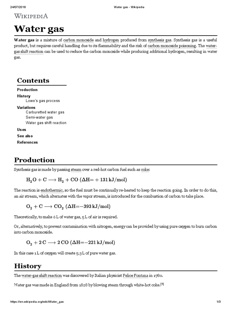 Water Gas | PDF | Energy Production | Phases Of Matter