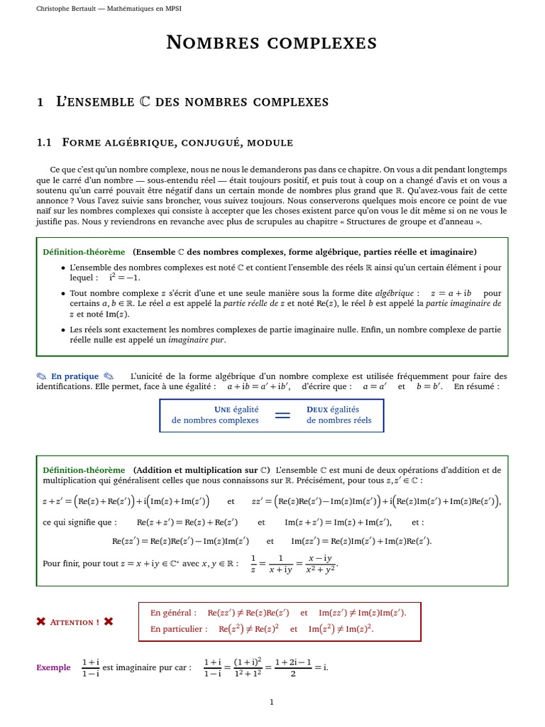 Cours - Nombres Complexes PDF | Download Free PDF | Nombre complexe | Fonction trigonométrique