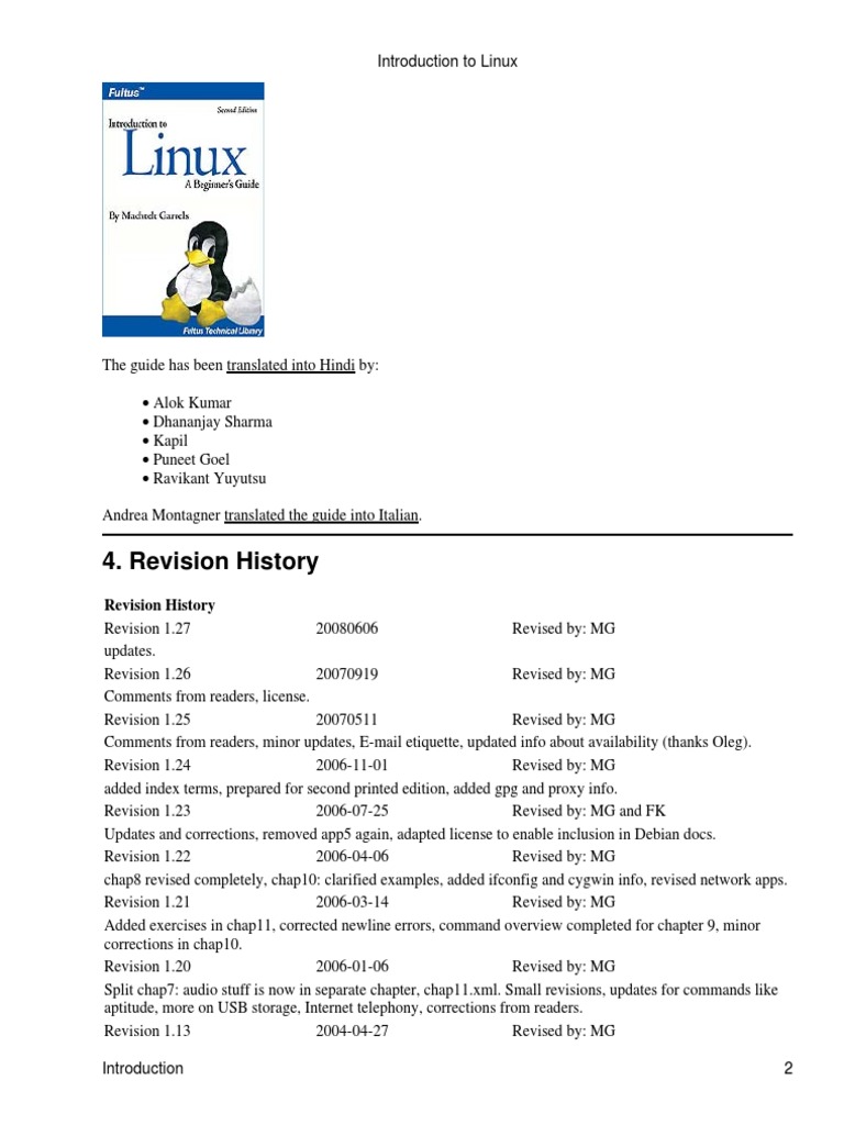 Revision History: Introduction To Linux | PDF
