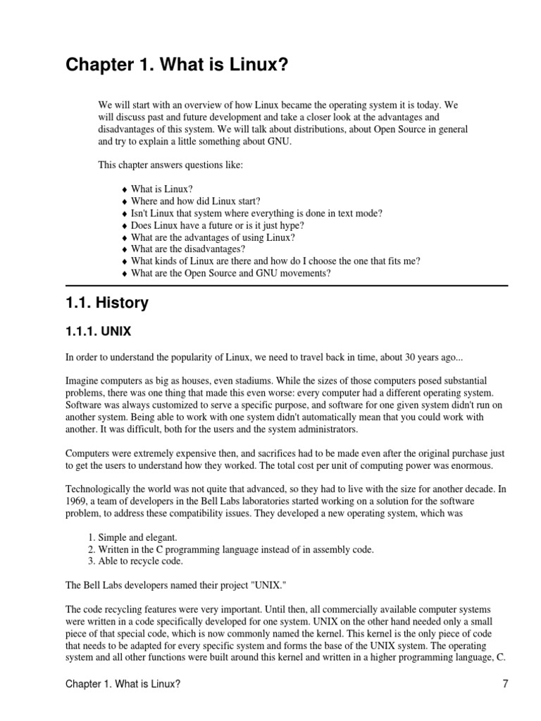 Chapter 1 What Is Linux 1 1 History PDF Linux Unix