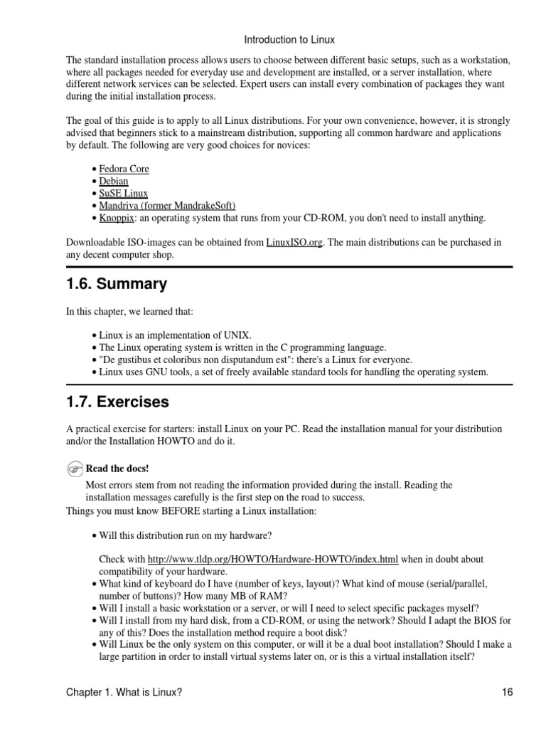 1.6. Summary: Introduction To Linux | PDF | Linux | Linux Distribution