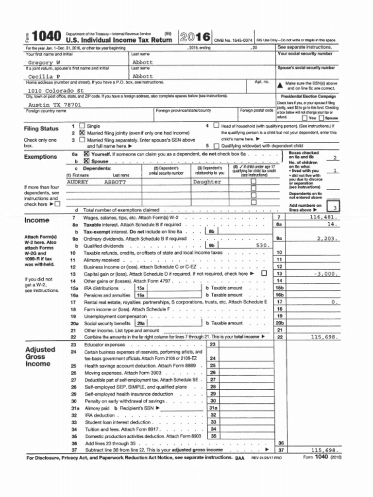 2016 Tax Return | PDF | Irs Tax Forms | Tax Deduction