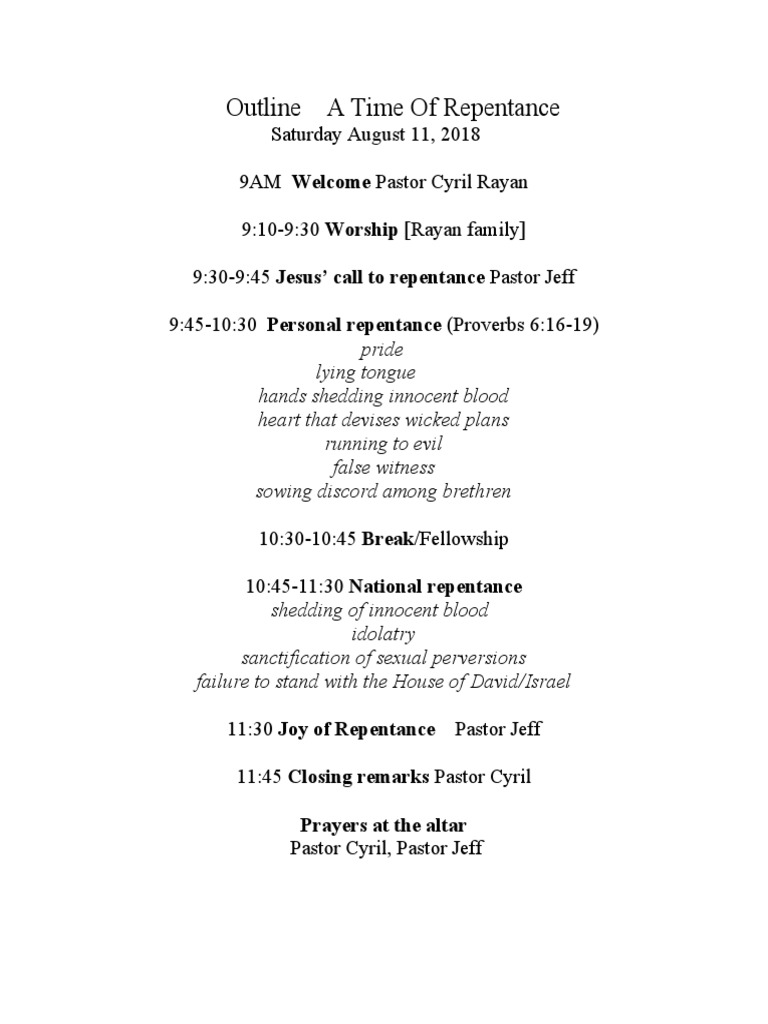 Outline A Time of Repentance. 8.11.18 | PDF