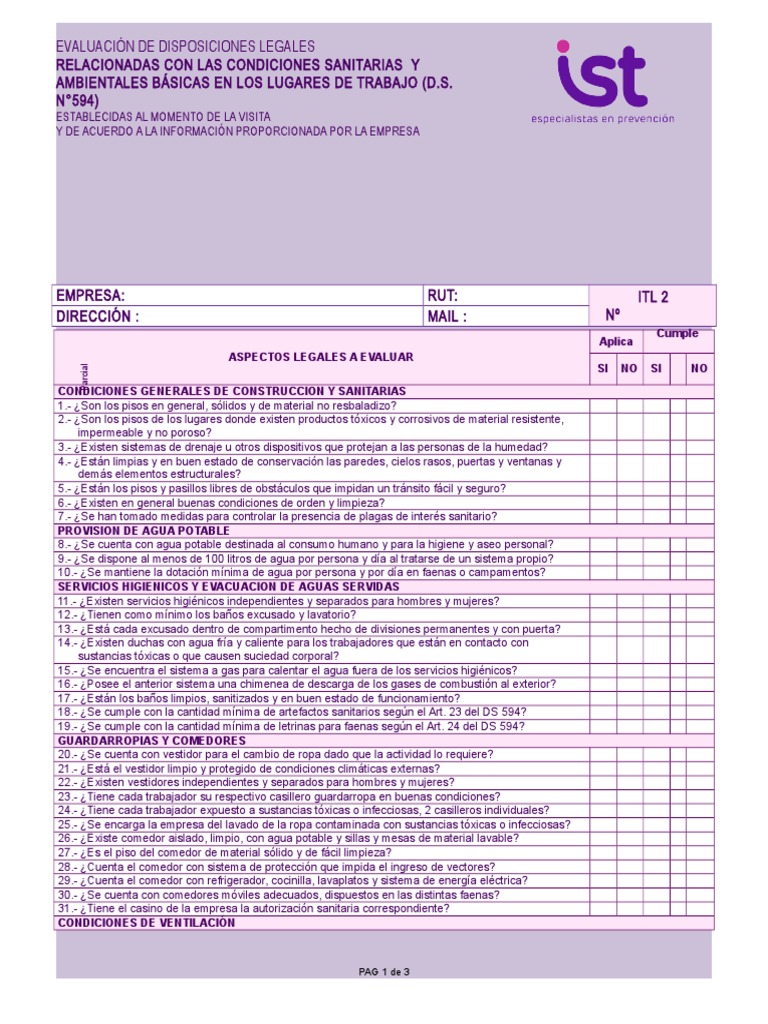 Evaluación de Condiciones D.S. 594 | PDF | Ultravioleta | Agua