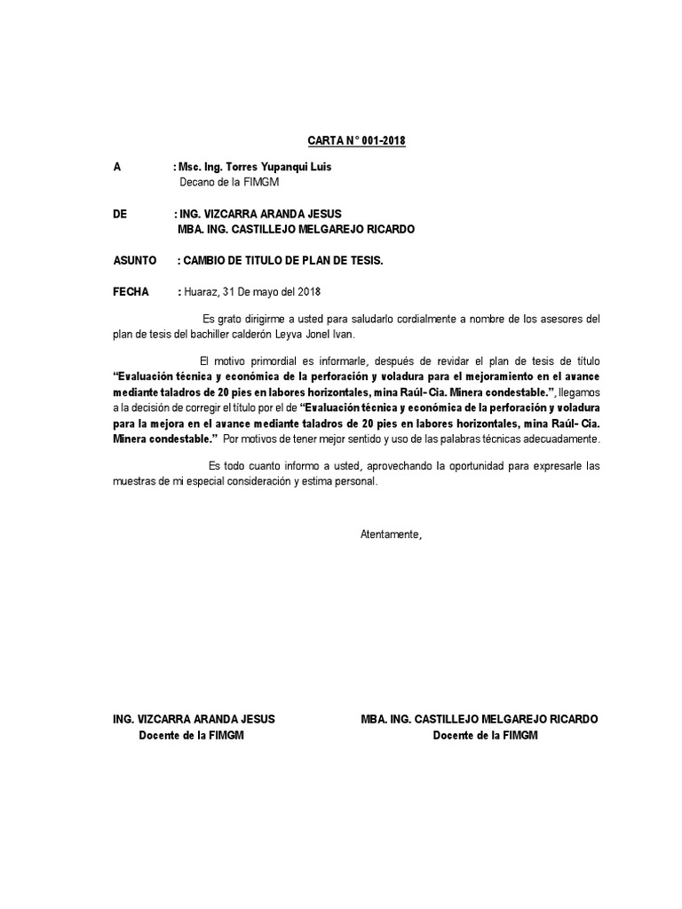 Carta de Cambio de Titulo | PDF