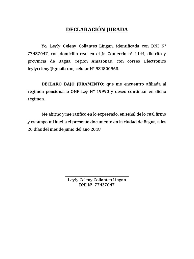 Declaración Jurada Simple