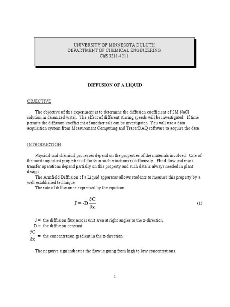 Liquid Diffusion Coefficient Experiment | PDF | Diffusion | Physics