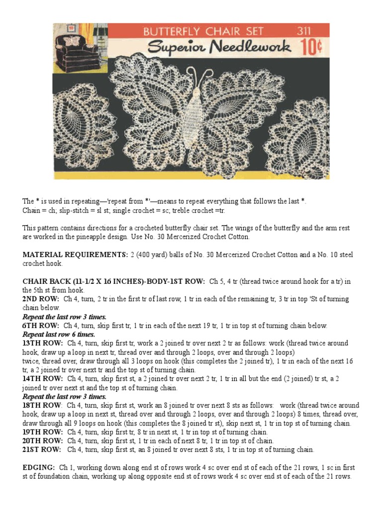 Butterfly Chair Back Pattern | Download Free PDF | Crochet | Needlework