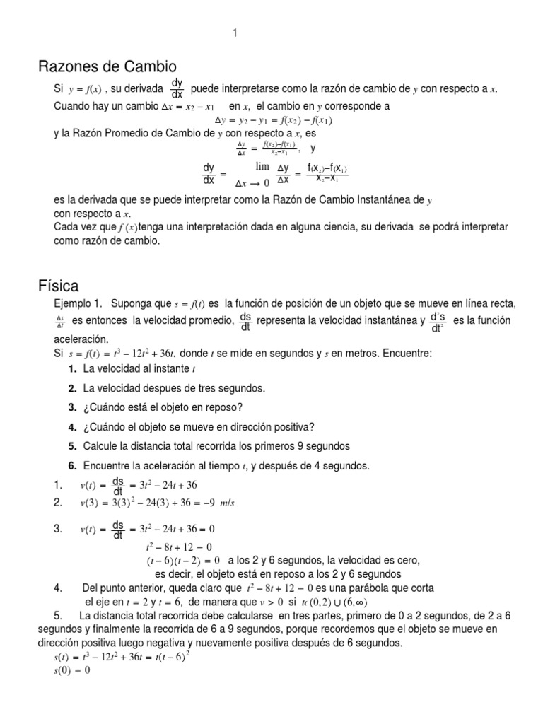 Razones de Cambio y Derivadas: Interpretaciones en Diversas Áreas del Conocimiento | PDF ...