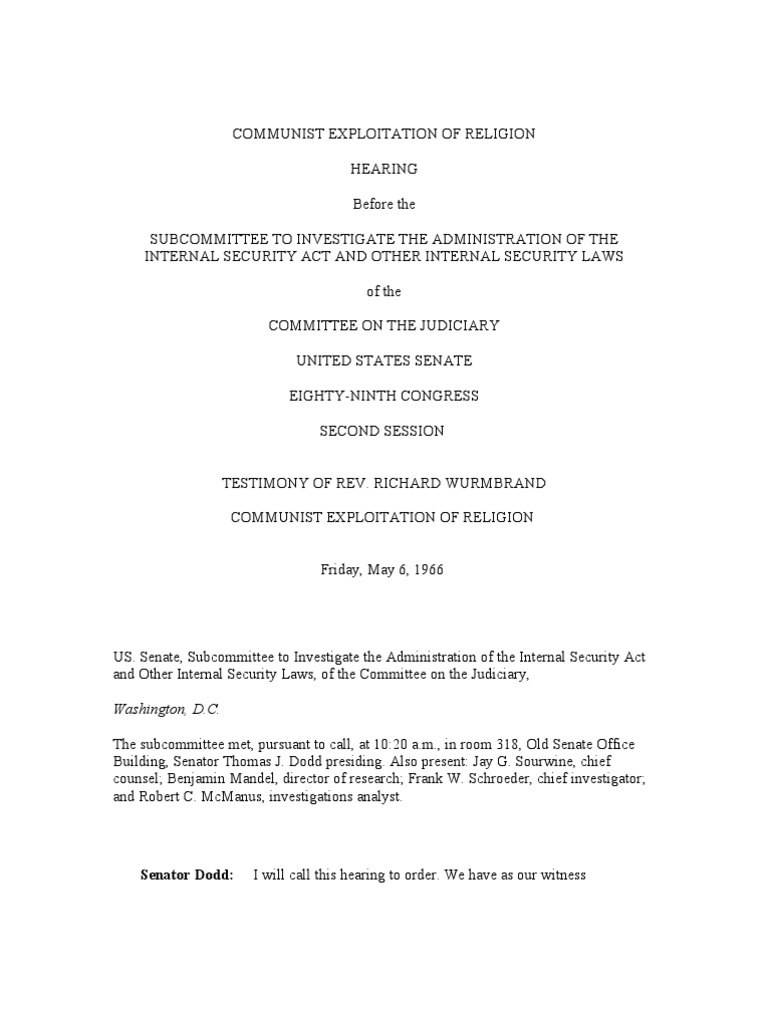 Richard Wurmbrand's Testimony To The US Senate | PDF | Christian ...