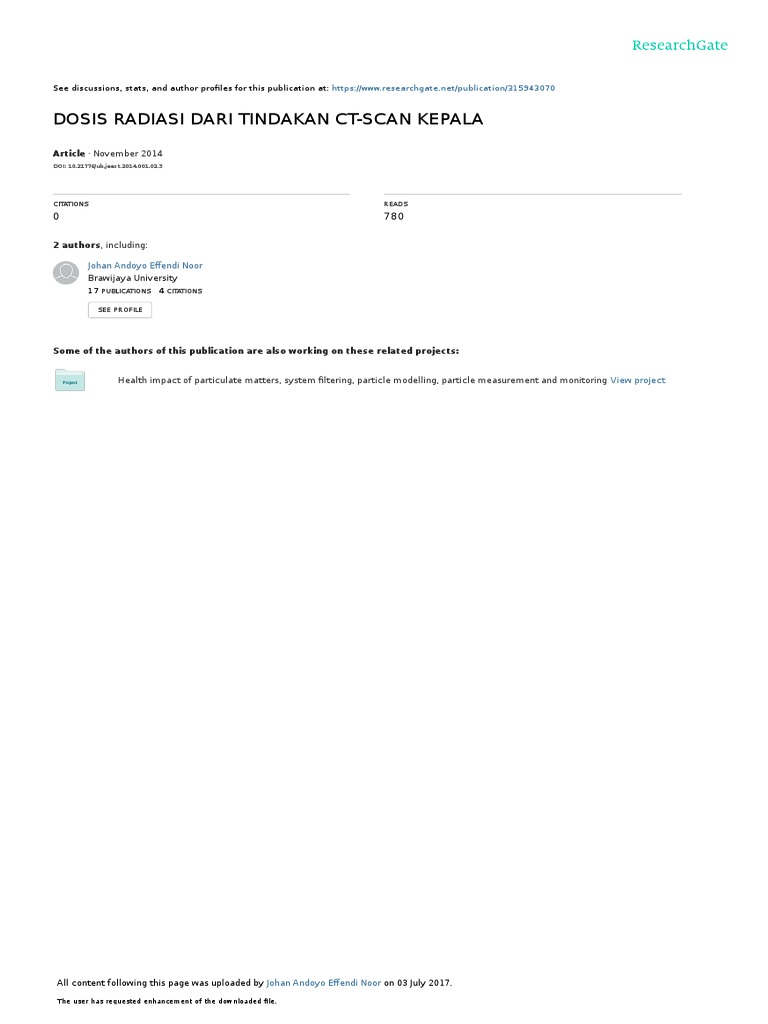 Dosis Radiasi Dari Tindakan Ct-Scan Kepala: November 2014 | PDF